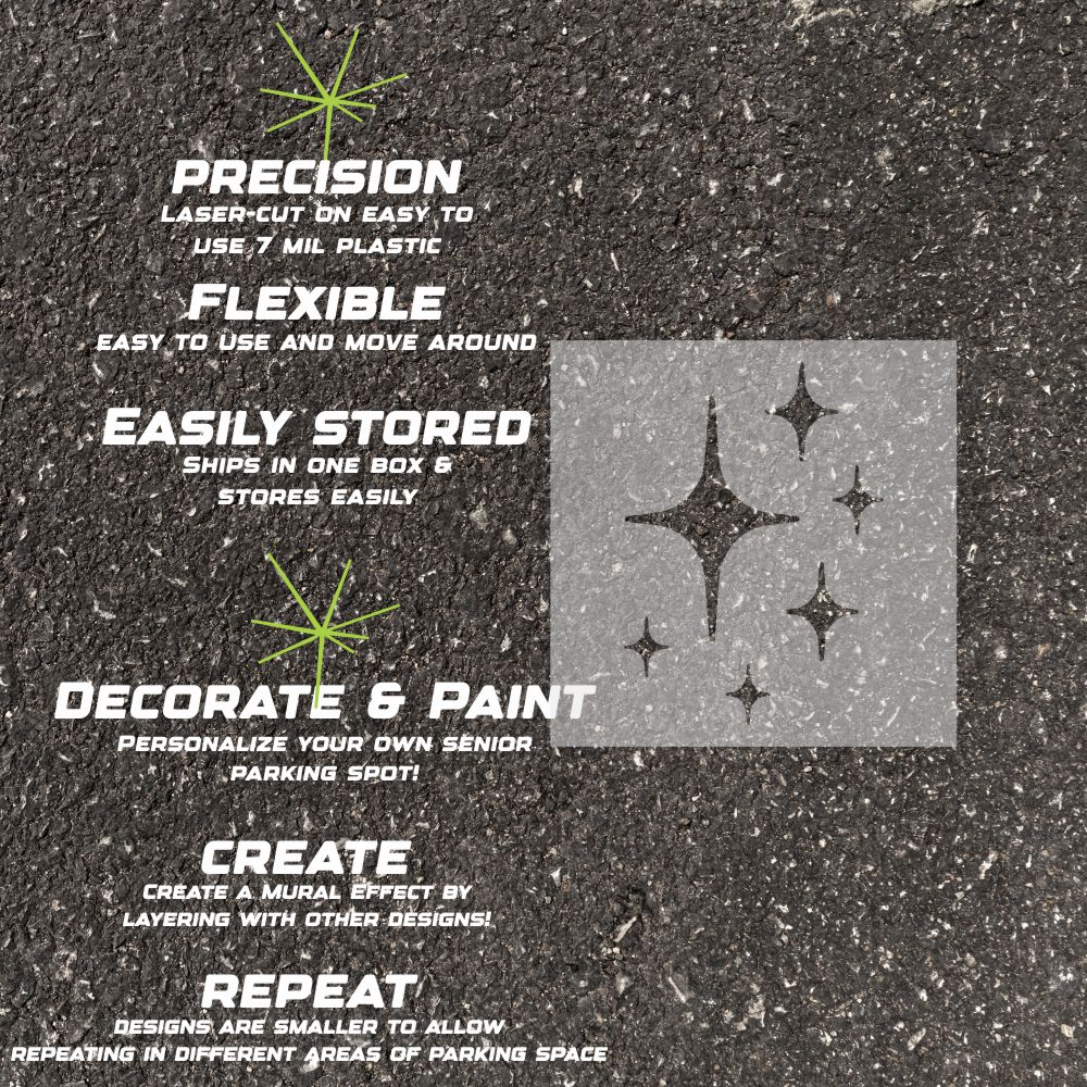 Retro Stars Parking Space Stencil: Custom Senior Parking Stencils – Stencil Ease