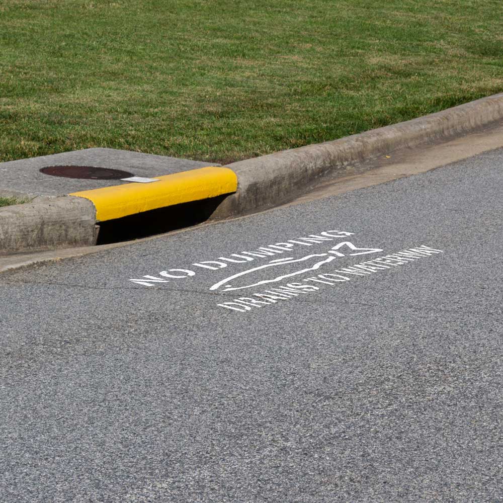 No Dumping Drains to Waterway Stencils | Stencil Ease