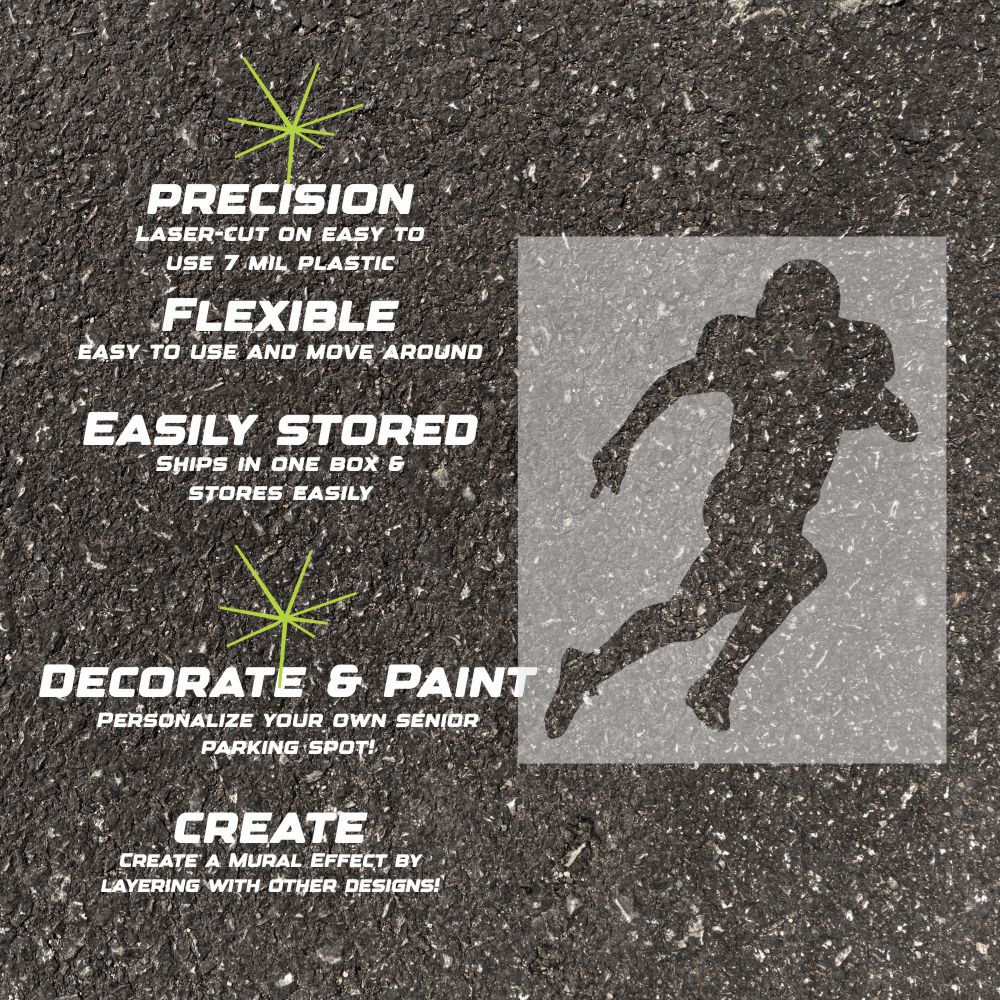 Football Player Pavement Stencil for Senior Parking Spaces – Stencil Ease