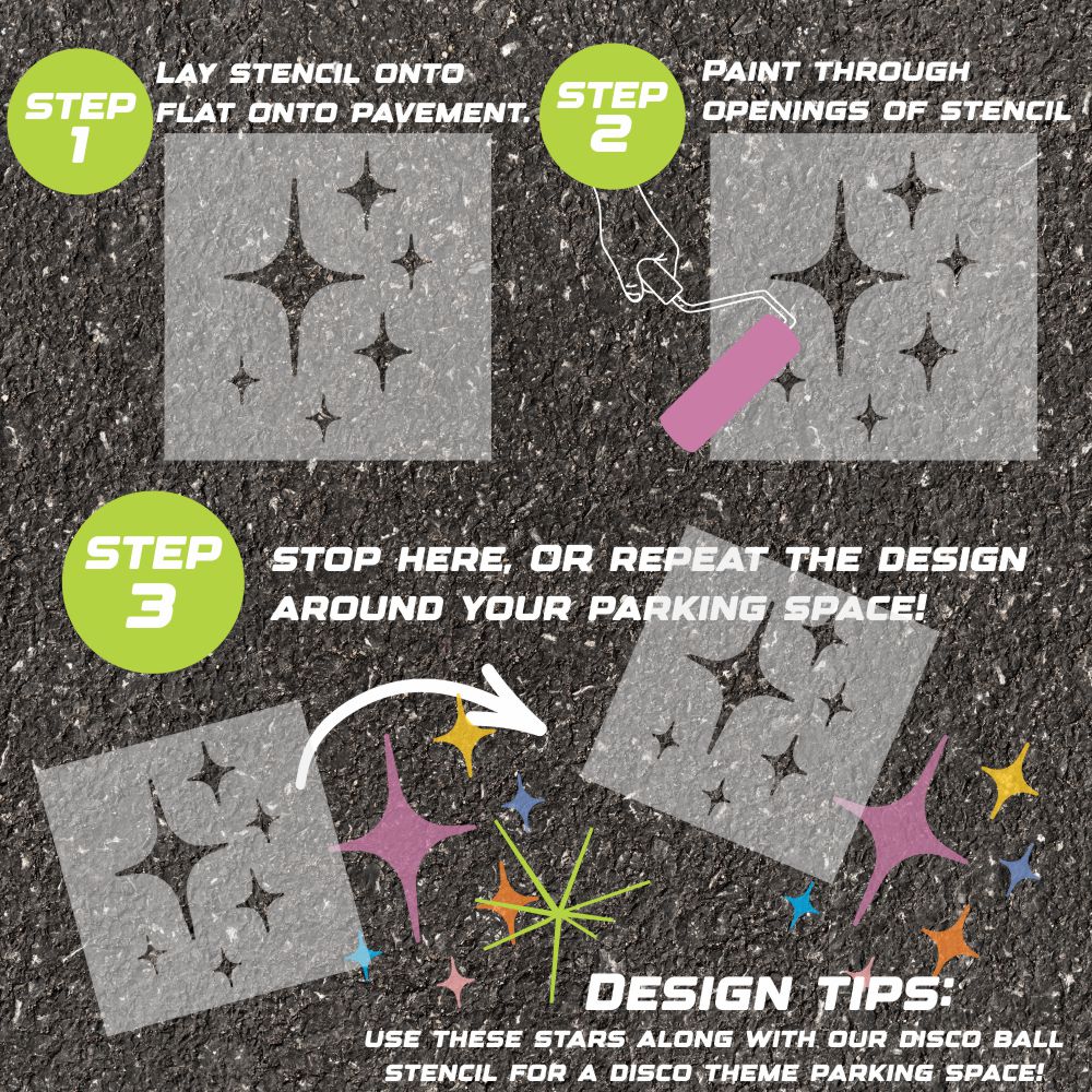 Retro Stars Parking Space Stencil: Custom Senior Parking Stencils – Stencil Ease