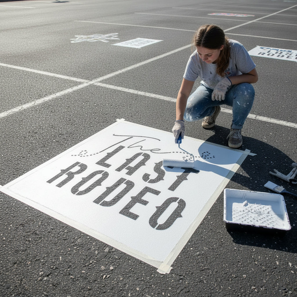 Last Rodeo Parking Space Stencil: Cowgirl Theme Parking Spot – Stencil Ease