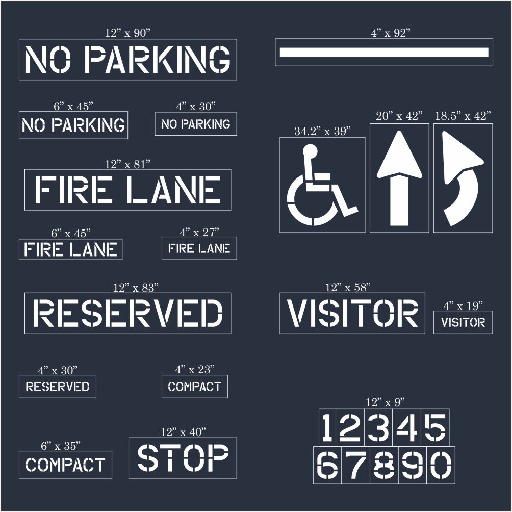 Parking Lot and Road Marking Stencil Kit | Complete Kit for Parking and ...